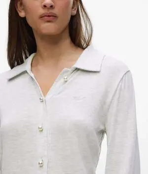 Karl Lagerfeld Faux-pearl Loungewear Cardigan - Light Grey Mel