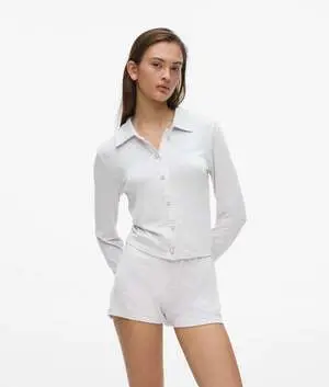 Karl Lagerfeld Faux-pearl Loungewear Cardigan - Light Grey Mel