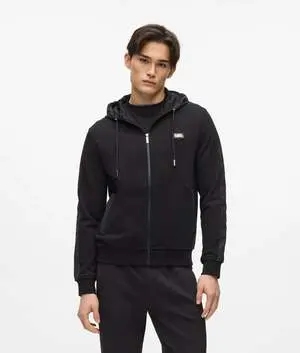 Karl Lagerfeld Cotton Blend Zip-up Hoodie With Nylon Accents And Logo