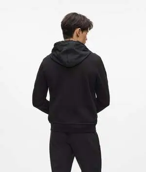 Karl Lagerfeld Cotton Blend Zip-up Hoodie With Nylon Accents And Logo