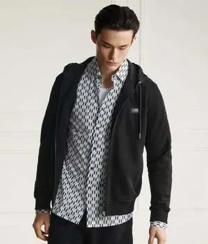 Karl Lagerfeld Cotton Blend Zip-up Hoodie With Nylon Accents And Logo