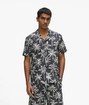 Karl Lagerfeld Palm-print Short-sleeved Shirt - Black