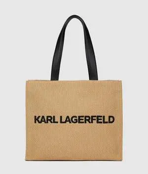 Karl Lagerfeld Large Woven Square Beach Bag - Natural