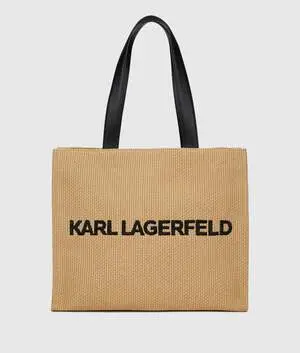 Karl Lagerfeld Large Woven Square Beach Bag - Natural