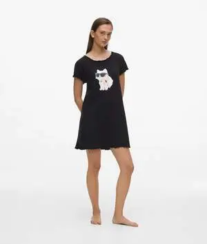 Karl Lagerfeld Ikon Choupette Pajama Dress - Black
