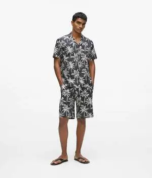 Karl Lagerfeld Palm Print Cotton Shorts