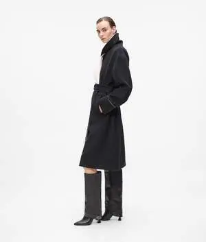 Karl Lagerfeld Classic Wool Blend Coat With Contrasting Collar