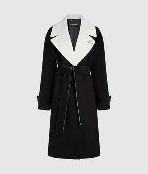 Karl Lagerfeld Classic Wool Blend Coat With Contrasting Collar
