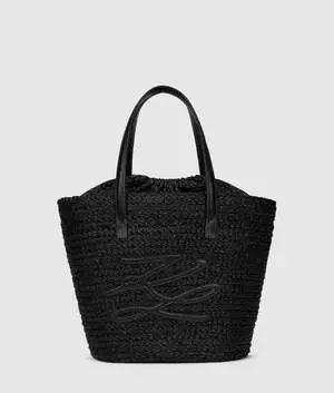 Karl Lagerfeld Autograph Raffia Beach Tote - Black