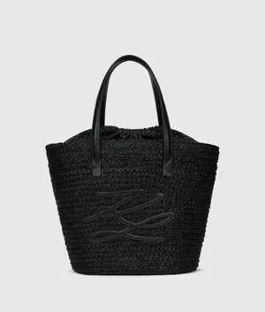 Karl Lagerfeld Autograph Raffia Beach Tote - Black