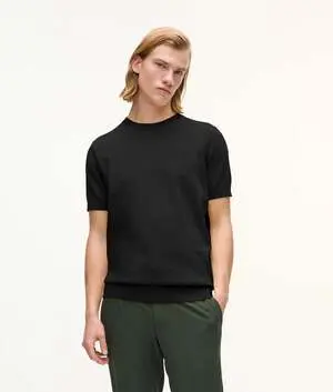 Karl Lagerfeld Cotton Knit Short-sleeved Sweater With Embroidered Kameo - Black