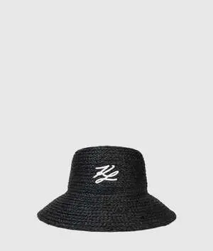 Karl Lagerfeld Autograph Raffia Beach Bucket Hat - Black