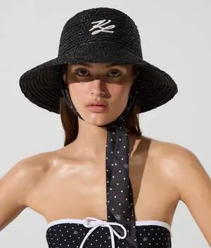 Karl Lagerfeld Autograph Raffia Beach Bucket Hat