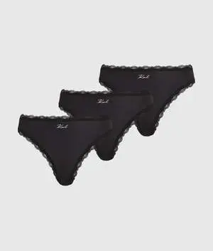 Karl Lagerfeld Signature Lace Trim Thong – 3-pack - Black