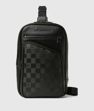 Karl Lagerfeld Monogram Checkerboard Vertical Crossbody Bag - Black