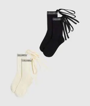 Karl Lagerfeld Logo Lace-up Socks 2-pack - Black