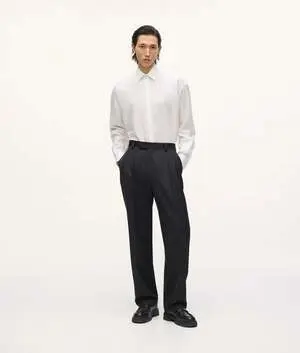 Karl Lagerfeld Double Pleat Virgin Wool Trousers - Black