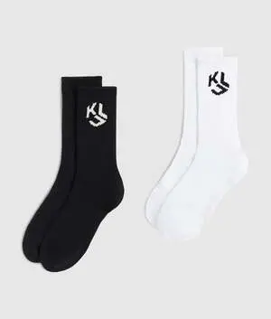 KL JEANS Monogram Mid-length Socks – 2-pack - White/black