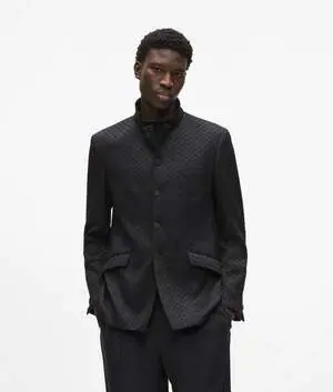 Karl Lagerfeld Textured Stand Collar Jacket - Black/black