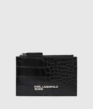 Karl Lagerfeld Metal Logo Croco Cardholder - Black