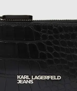 Karl Lagerfeld Metal Logo Croco Cardholder - Black