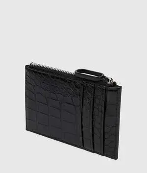 Karl Lagerfeld Metal Logo Croco Cardholder - Black