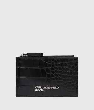 Karl Lagerfeld Metal Logo Croco Cardholder - Black