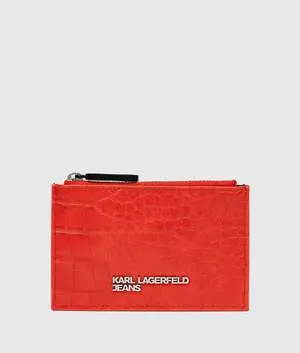 KL JEANS Metal Logo Croco Cardholder - High Risk Red