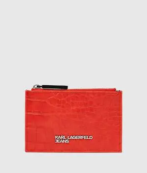 KL JEANS Metal Logo Croco Cardholder - High Risk Red