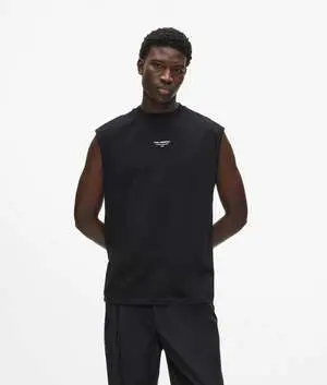 Karl Lagerfeld Cotton Blend Oversized Crew Neck Tank Top - Black