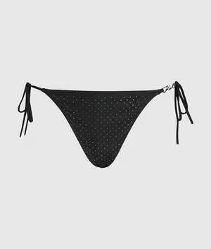 Karl Lagerfeld Rhinestone Cheeky Bikini Bottoms - Black
