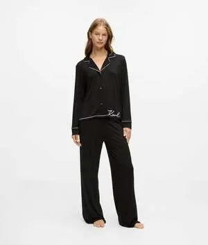 Karl Lagerfeld Signature Long Pajama Set - Black