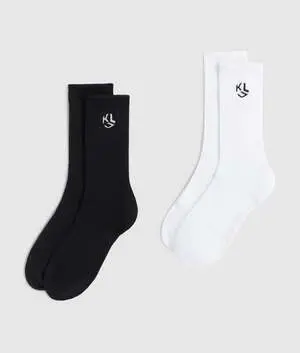 KL JEANS Monogram Mid-length Socks 2-pack - White/black