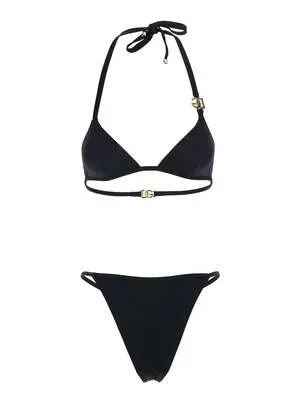 Dolce & Gabbana Black Bikini With Dg Logo Plates