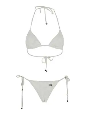 Dolce & Gabbana White Embroidered Bikini With Dg Logo - Multicolor