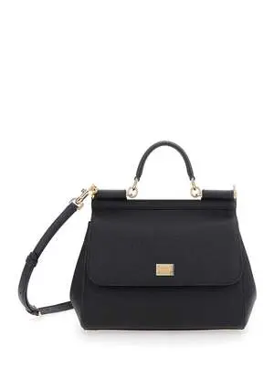 Dolce & Gabbana Sicily" Grained Leather Handbag With Logo Plate - Multicolor