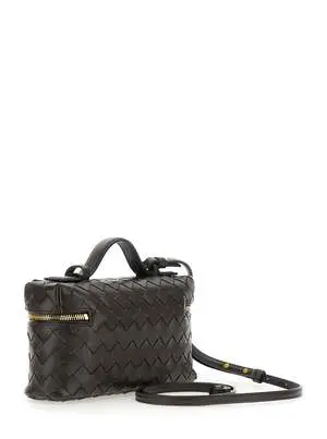 Bottega Veneta Vanity Case With Removable Shoulder Strap And Intreccio Motif In Leather - Brown