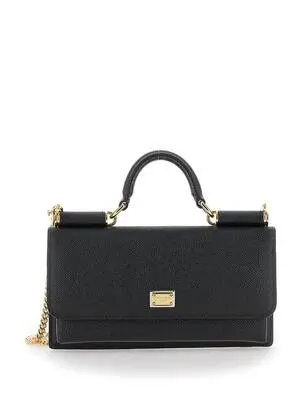 Dolce & Gabbana Grained Leather Crossbody Bag With Logo Plate - Black