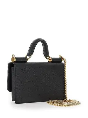 Dolce & Gabbana Grained Leather Crossbody Bag With Logo Plate - Black