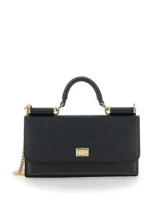 Dolce & Gabbana Crossbody Bag With Grained Leather Logo Plate Black - Multicolor