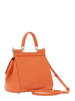 Dolce & Gabbana Sicily' Orange Handbag With Adjustable And Removable Shoulder Strap And Logo Plate On The Front In Leather For - Multicolor
