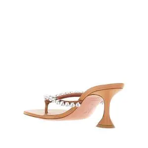 Amina Muaddi Gigi Embellished Nappa Leather Heeled Thongs - Beige