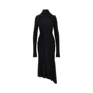 Victoria Beckham Crepe Jersey Gathered Midi Dress - Black