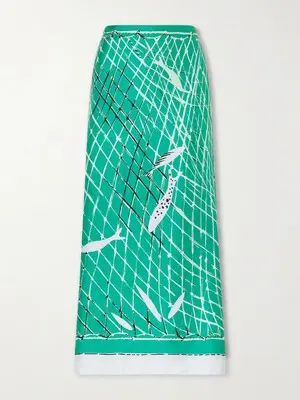 Altuzarra Linnie Printed Silk Maxi Skirt - Green