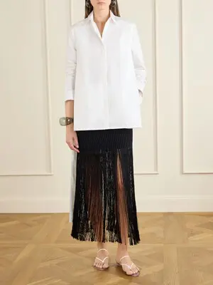Alaïa Ribbed Fringed Jersey Midi Skirt - Black