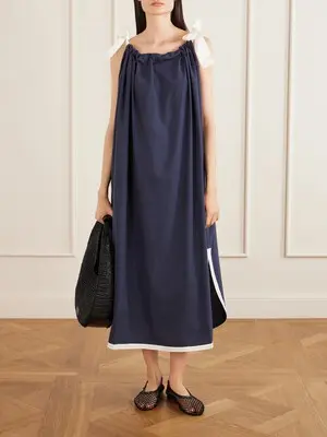 LES VACANCES D’IRINA Two-tone Cotton-poplin Maxi Dress