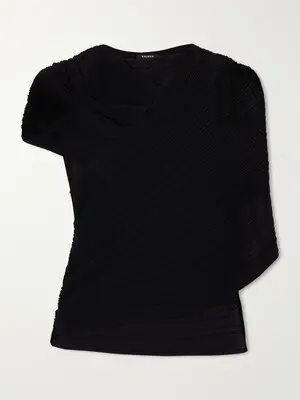 Balmain Draped Ribbed Jersey Blouse