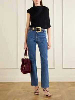 Balmain Draped Ribbed Jersey Blouse