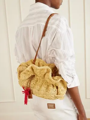 AQUAZZURA Raffia Clutch With Leather Trim
