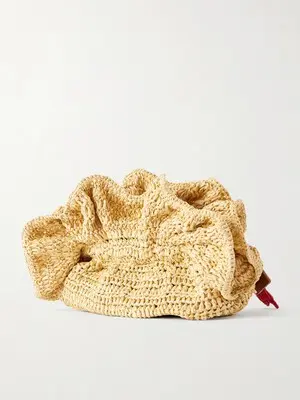 AQUAZZURA Raffia Clutch With Leather Trim